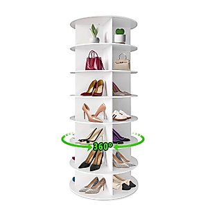 Rotating Shoe Rack,7 Tier Spinning Shoe Rack,Revolving 360° Shoe Rack,Lazy Susan Shoe Rack for Entryway,Shoe Carousel Fits 28 Pairs of Shoes,Handbag,Easily Assembled Vertical Shoe Tower