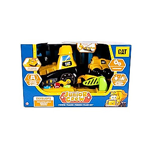 CAT Construction Toys, CAT Construction Power Track Friends Preschool Train Set | 8 Pieces of Easy-to-Assemble Tracks | Light & Sounds | Motorized Train & Car Carrier | Develops Fine Motor Skills