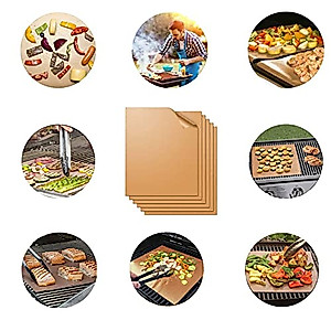 WIBIMEN Grill Mat Set of 7-100% Non-Stick BBQ Grill Mats&Baking Mats, PFOA Free, Heavy Duty, Resuable and Easy to Clean, Works on Gas Charcoal and Electric BBQ (7 Pcs) (Copper)