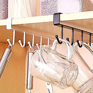 CAROYINO 3pcs x 6 Hook Coffee Cup Mug Holder for Kitchen, Fit for 1 Inch Thickness Shelf or Less Without Any Lip (White)