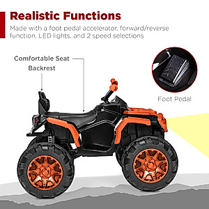 Best Choice Products 12V Kids Ride-On Electric ATV, 4-Wheeler Quad Car Toy w/Bluetooth Audio, 3.7mph Max Speed, Treaded Tires, LED Headlights, Radio - Orange