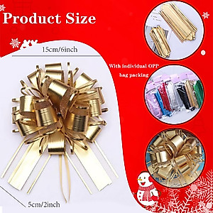 HQJAXJ 6 PCS Pull Bow,Gold Gift Bows for Presents 6 inch Pull Bow for Gifts Wrapping Party Gift Boxes Bow Basket Packaging Bows for Valentine's Day Presents Flower Decorations (gold)