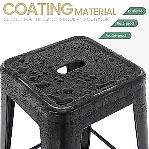 Vogue Furniture Direct 24 Inch Metal Bar Stools, Backless Counter Height Barstools, Indoor Outdoor Stackable Stools with Square Seat, Set of 2 (Distressed Black)