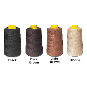 Young Hair Thick Human Hair Sewing Thread with 3pcs Curl Needles Wig Making Thread 1000 Yards (Black)