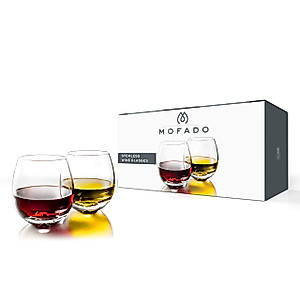 Mofado Crystal Stemless Wine Glasses in a Gift Box - (Set of 4) 15oz - Stable, Sturdy & Durable - For Red and White Wine