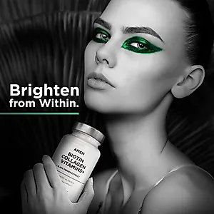 Amen Biotin Collagen Vitamins+ 10,000 mcg Biotin Supplement - Hydrolyzed Collagen, Vitamins C & E, Folate, Hyaluronic Acid, Keratin, MSM, Saw Palmetto - 3-Month Supply - Non-GMO - 90 Capsules