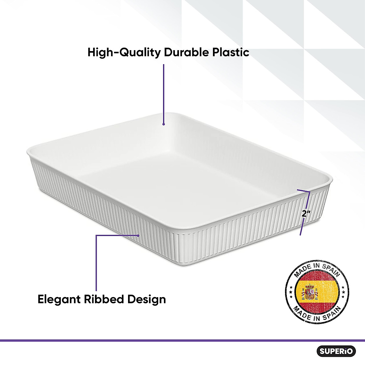 Superio Ribbed Collection - Decorative Plastic Desk Drawer Organizer Tray, White (Set of 5) Open Home Storage Bins Organizer Baskets, for Organizing Closet Shelves Drawer Shelf