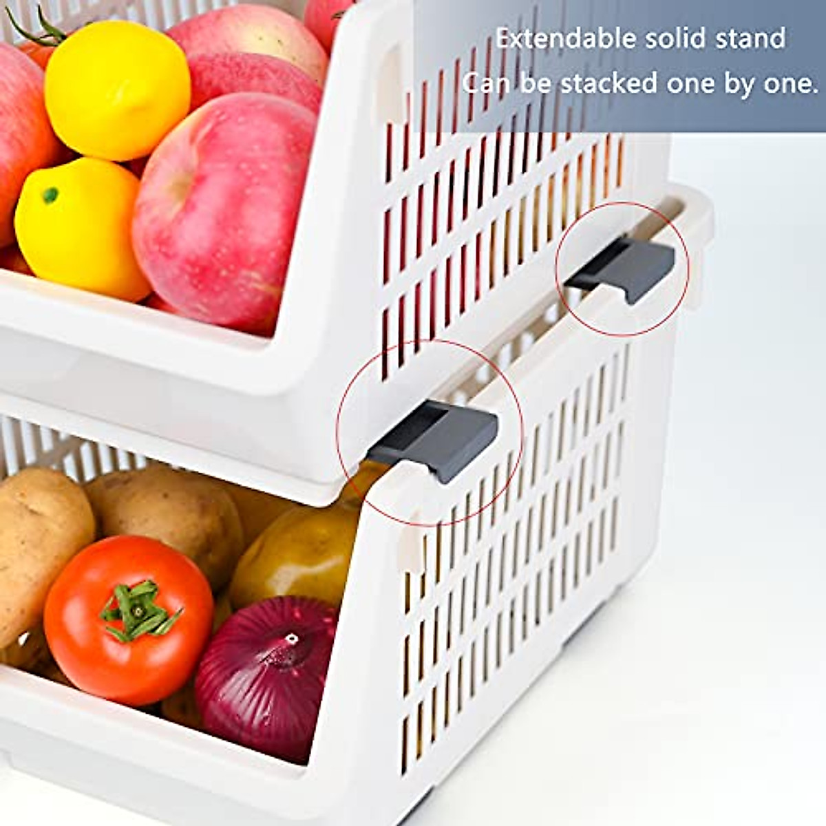 Baffect Pantry organizers, set of 3 Plastic Basket with rollers, Stackable Storage Bins for onions and potatoes (Beige)
