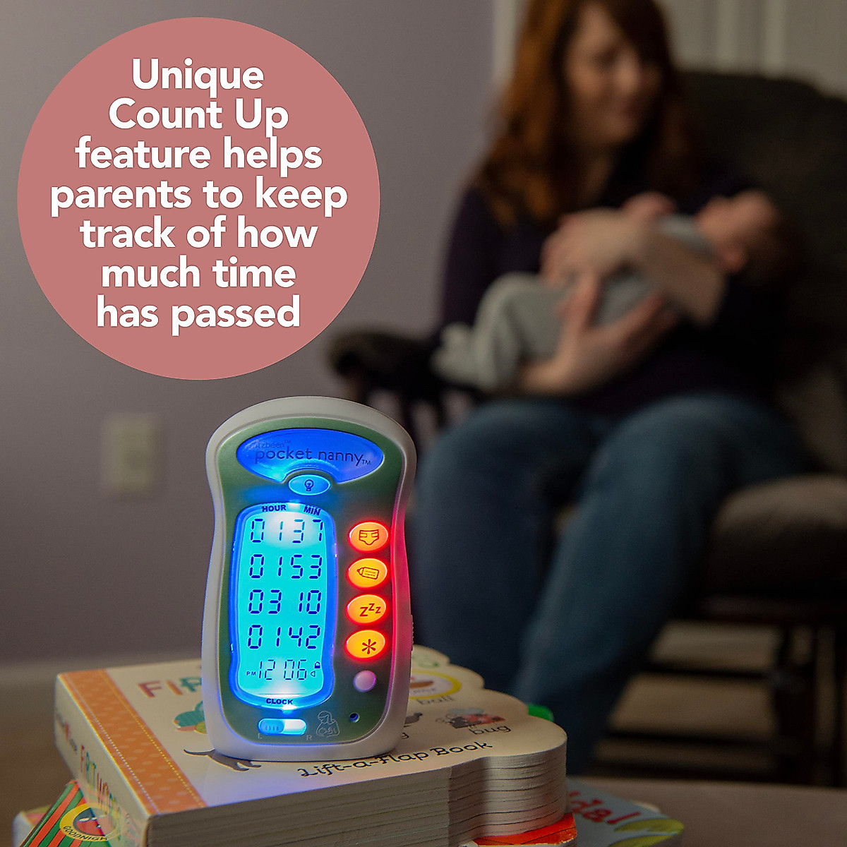 Pocket Nanny - Baby Care Timer, Round The Clock Tracker Includes 4 Different Count up Reminders for Nursing Sleeping Changing & More to Check How Long It's Been- Soft Glow Nightlight for Babies, Kids