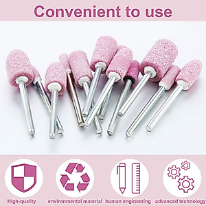 48 Pieces Abrasive Mounted Stone Grinding Wheel Head Mounted Grinding Point Stone Heads with Box Compatible with Rotary Tool, 1/8 Inch Shank and 6 Sizes (Pink, Aluminium Oxide)