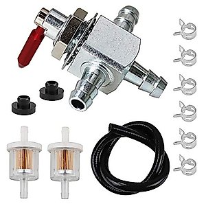 HPENP Cut-Off Fuel VALVES For Scag 2-Way 1/4" Barbs Steel Fuel Oil Gas Petcock in Line Valve 482212, E633347, 1-633347, Husqvarana 539102679 with Fuel Filter Kit