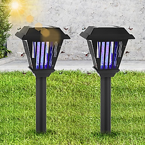 2024 New Solar Bug Zapper Outdoor,Mosquito Zapper Outdoor Mosquito Killer for Bug Gnat Fly Small Flying Insect Mosquito Repellent for Patio Yard Garden Farm,Waterproof Bug Lights for Outside,2 Pack