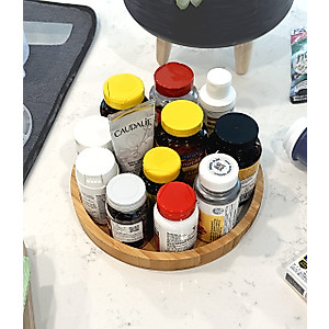 Bam&Boo Natural Bamboo Serving Tray Circular Modern with Handles — Food, Storage, Decor for Breakfast, Parties, Weddings, Picnics — (9”)