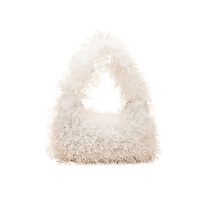 Verdusa Women's Faux Fur Fuzzy Hobo Bag Furry Handbag Purse White one-size