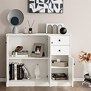 PETSITE Buffet Cabinet, Kitchen Sideboard with Storage Cabinets & Drawers, Modern Credenza Coffee Bar Server Console Table Cupboard for Entryway Living Dining Room, White