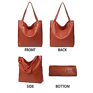 Women Tote Bags Top Handle Satchel Handbags PU Faux Leather Shoulder Purse (saddle tan)