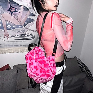 Kawaii Fluffy Purse Backpack Plush Backpack Furry Bag Fuzzy School Bag Teen Girls Faux Fur Aesthetic Backpack Leopard Bag (Leopard Pink)