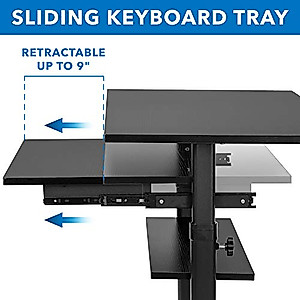 Mount-It! Mobile Standing Desk with Retractable Keyboard Platform | Height Adjustable Stand Up Computer Workstation | Locking Wheels, 99 Lbs Capacity
