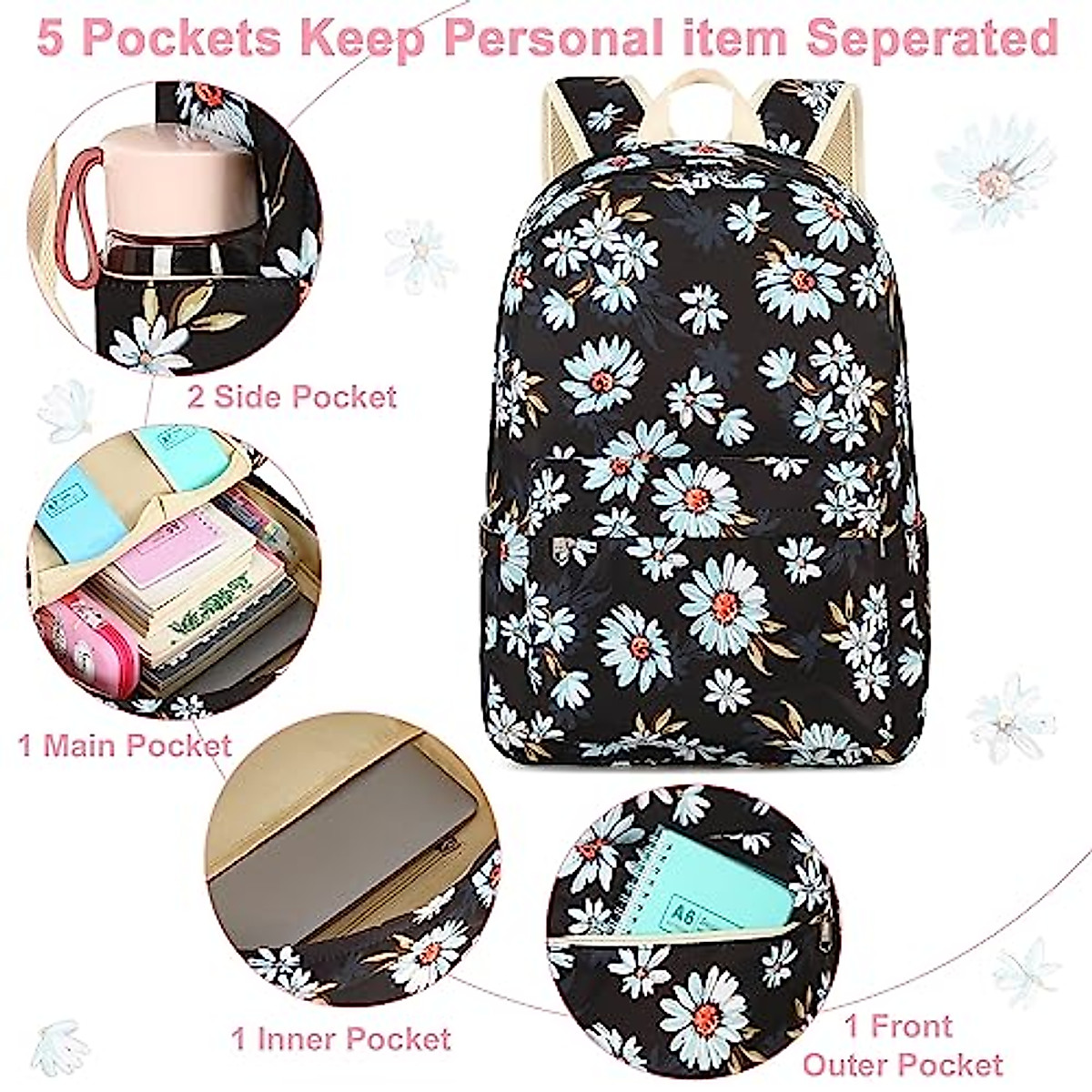 School Backpack for Teen Girls Women Laptop Backpack College Bookbags Middle School Travel Work Commuter Back Pack(Magritte-white)