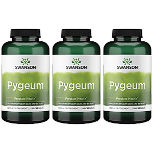 Swanson Pygeum - 120 Capsules, 400 mg Each - Herbal Supplement for Male Prostate Health, Bladder, and Urinary Tract Support (3 Pack)
