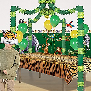 Beistle Plastic Disposable Rectangular Tiger Print Table Cover Jungle Animal Safari Theme Tablecloth Birthday Party Supplies And Tableware & Black/Orange/Yellow - 54” x 108”