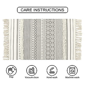 Seavish Boho Runner Rug,2x4.4 Cotton Area Rug Bedroom Rug Tufted Bohemian Geometric Hand Woven Fringe Throw Rugs Shag Accent Tassel Rug for Indoor Bathroom Kitchen Laundry Dorm