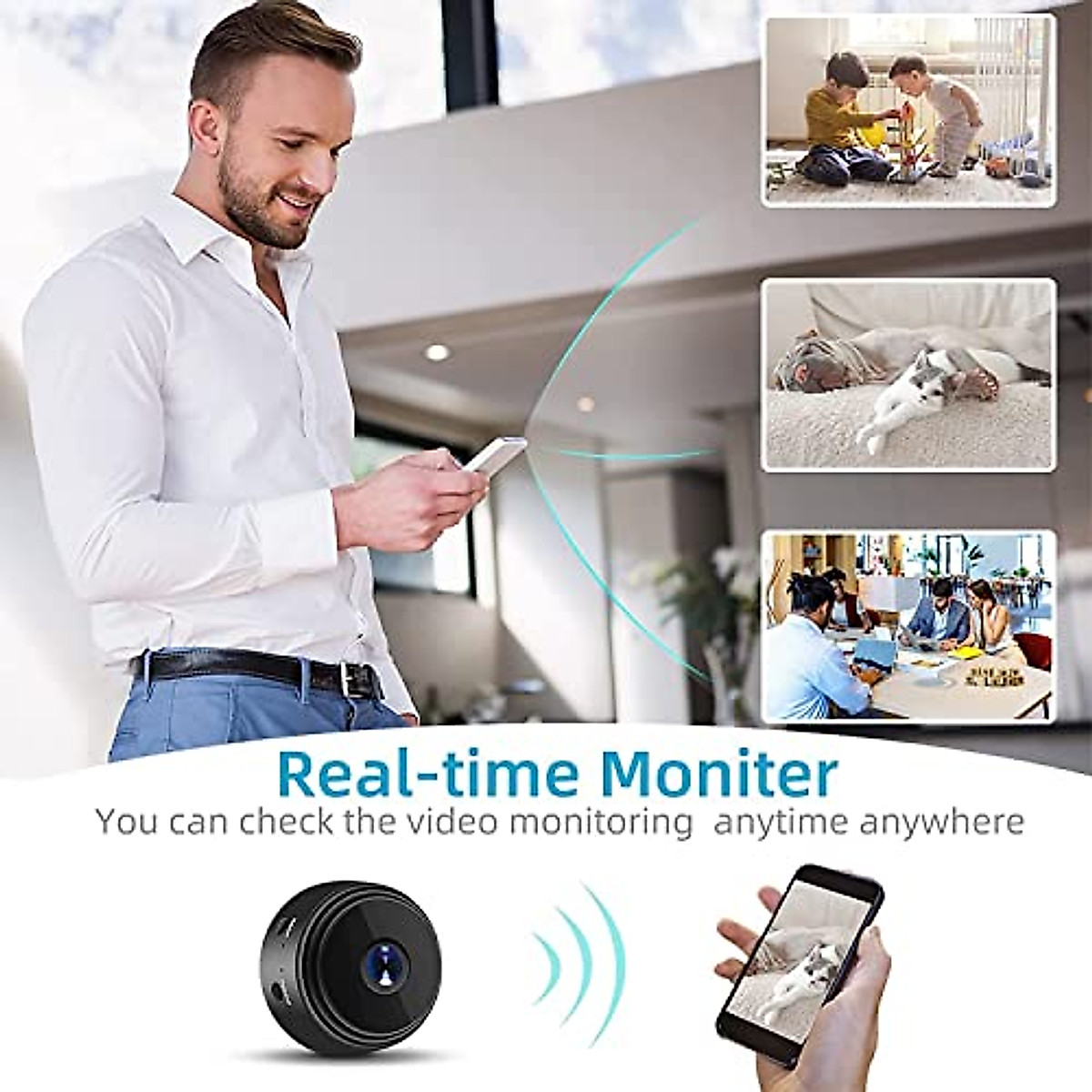 Mini Wireless WiFi Hidden Camera HD 1080P Home Security Cameras with Video Live Feed Covert Baby Nanny Cam with Cell Phone App Tiny Smart Cameras with Night Vision and Motion Detection