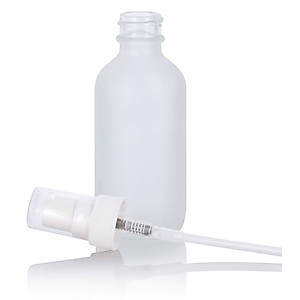 JUVITUS 2 oz Frosted Clear Glass Boston Round White Treatment Pump Bottle + Funnel (24 pack)