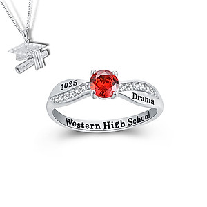 Customized Sterling Silver Women High School Class Ring – Dainty Collection – MEMENTOS JEWELRY (Sterling Silver Platinum)