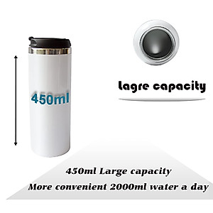 MR.R 15oz Sublimation Blanks Tumbler with Lid,Stainless Steel Double Wall Vacuum Insulated Travel Water bottle Straight Mug,Durable Powder Coated Coffee Cup,White, 450ml