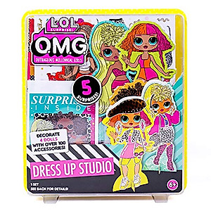 LOL OMG Dress Up Studio by Horizon Group USA, Decorate 4 Dolls with Over 100 Accessories, DIY Fashion Craft Kit, Mix & Match Fabrics & Patterns, Use Gemstones, Stickers & More