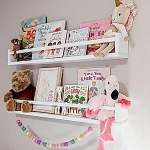 AZSKY Nursery Bookshelves White, 24 Inch Floating Bookshelves for Wall Set of 3, Baby Kids Decor, Solid Wood Wall Mounted Shelves for Books, Toys and Decor Storage