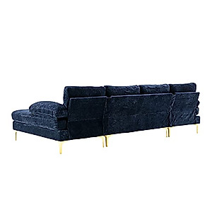 RXRRXY Accent U Shaped Sectional Sofa Couch Set with Two Pillows, Double Addition Wide Chaise Lounge Couch with Metal Legs for Living Room and Apartment (Navy)