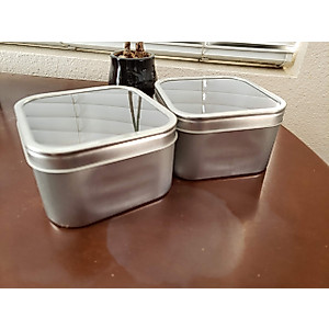 Square Metal Tin Box Storage Containers with Windowed Lids - 4x4x2.25 Inches, 16 oz. - Set of 2