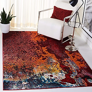 SAFAVIEH Glacier Collection 6'7" x 9' Red / Orange GLA124Q Modern Abstract Non-Shedding Living Room Bedroom Dining Home Office Area Rug