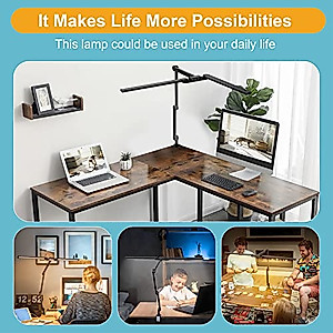 Desk Lamps for Home Office,37.5" LED Architect Desk Light with Clamp,1500LM Desk Lighting for Computer Monitor, Auto and Stepless Brightness/Color,Swing Arm Office Task Lamp for Desk Study Work,Black