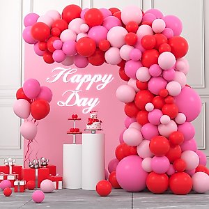 Matte Red, Light Pink, Rose Red Balloons Arch Garland - Strawberry Birthday Party Supplies Red Pink Balloons Arch Mother Day Party for Strawberry Birthday Wedding Bachelorette Valentines Party Decors