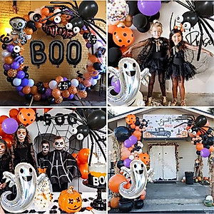 128 Pcs Halloween Confetti Balloons, Huge Spider Boo Ghost Aluminum Foil Balloons Black Orange Purple Helium Latex Balloons for Birthday, Baby Shower, Halloween Party Decorations Supplies