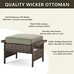 Pugire Outdoor Wicker Patio Furniture Set - 5 Piece Rattan Patio Conversation Sets with 2 Rocking Swivel Chairs,2 Ottomans and 1 Sofa for Porch Deck Garden(Brown/Grey)