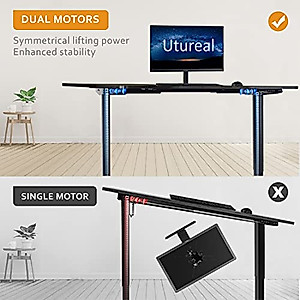 Utureal 71" Electirc Standing Desk, Wing Shaped Dual Motor Adjustable Height Desk, Motorized L Shape Stand Up Gaming Desk, Large Sit Stand Computer Desk for Home Office, Black Table Top and Frame