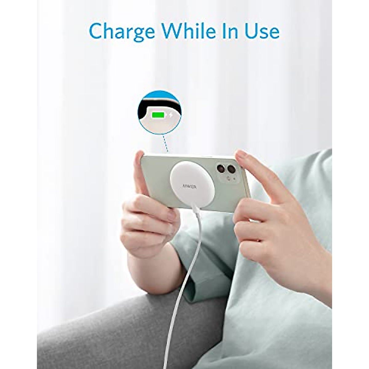 Anker 7.5W Magnetic Wireless Charger with USB-C Charger Bundle, 5 ft Built-in USB-C Cable, 313 , (Pad) Only for iPhone 14/14 Pro/14 Pro Max/13/13 Pro Max