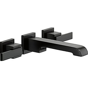 Delta Faucet Ara Wall Mount Faucet, Matte Black Bathroom Faucet, Wall Mount Bathroom Faucet 3 Hole, Widespread Bathroom Faucet, Matte Black T3567LF-BLWL
