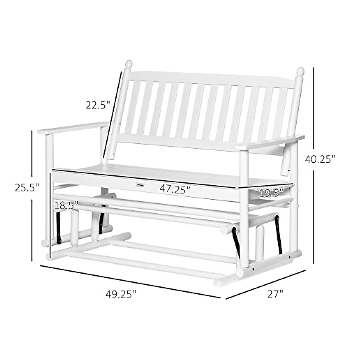 Outsunny Wooden Outdoor Glider Bench for Two People, Patio Loveseat Swing Rocking Chair with Armrest, Slatted Seat and Backrest, White