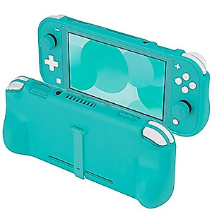 Orzly Grip Case for Nintendo Switch Lite – Case with Comfort Padded Hand Grips, Kickstand, & Pack of Thumb Grips - Turquoise Blue