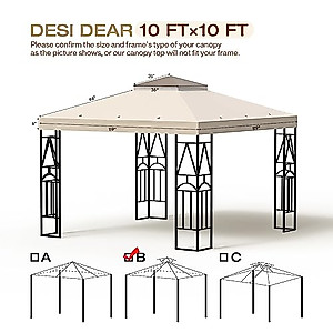DesiDear 10x10 Canopy Replacement Top Canopy Cover Replacement 10x10 FT Double Tiered Gazebo Covers for Yard Patio Garden Canopy Sunshade (BeigeBrown)