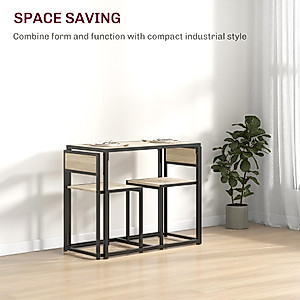 HOMCOM 3-Piece Industrial Dining Table Set for 2, Kitchen Table and Chairs, Dining Room Sets for Small Spaces, Oak