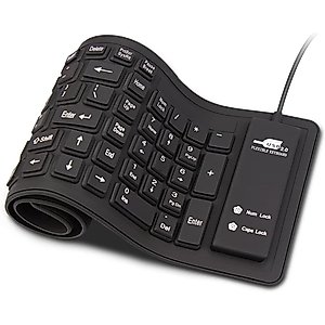 sungwoo Foldable Silicone Keyboard USB Wired Waterproof Rollup Keyboard for PC Notebook Laptop (All Black)