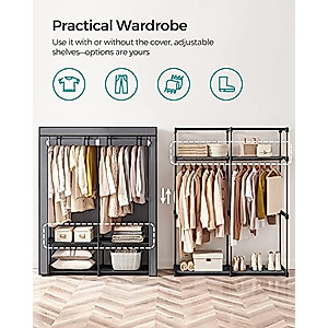 SONGMICS Closet Wardrobe, Portable Closet for Bedroom, Clothes Rail with Non-Woven Fabric Cover, Clothes Storage Organizer, 55.1 x 16.9 x 68.5 Inches, Gray URYG02GY