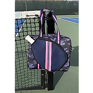Queen of the Court Pickleball Bag, Pickleball Bag with Fence Hook, Pickle Ball Bag for Women, Cute Pickleball Bag (Navy Camo with Pink Stripe)