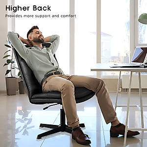 PUKAMI Criss Cross Legged Office Chair,Pu Leather Armless Office Desk Chair No Wheels,Modern Swivel Height Adjustable Wide Seat High Back Computer Task Vanity Chair for Home Office (Black)